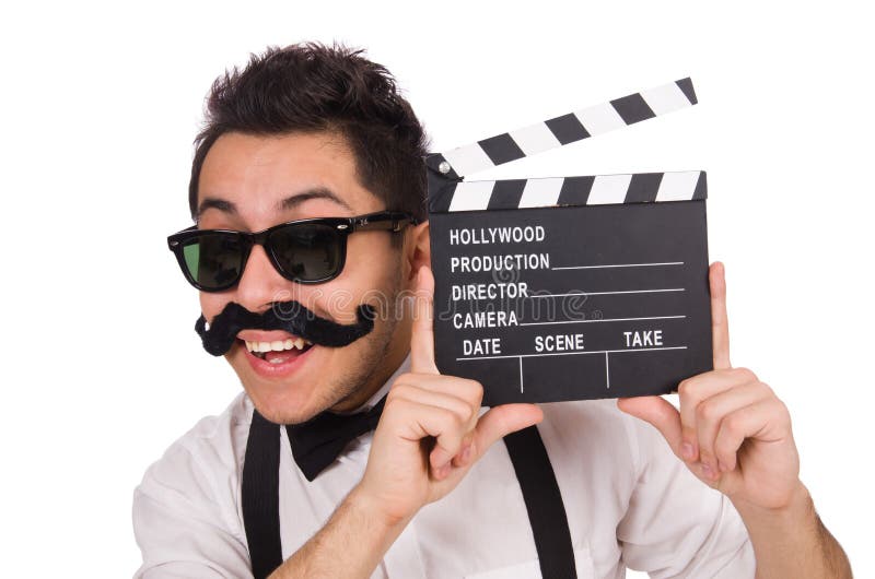 Funny with Movie Clapper Isolated on White Stock Image - Image of ...