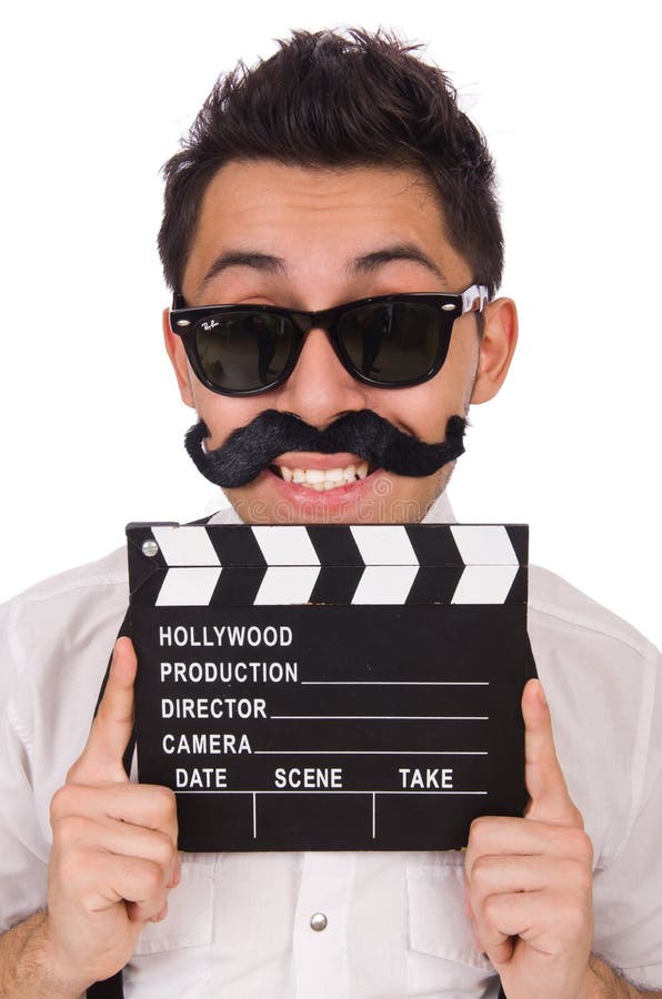 Funny with Movie Clapper Isolated on the White Stock Image - Image of ...