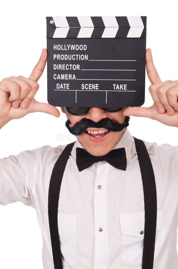 Funny with Movie Clapper Isolated on the White Stock Photo - Image of ...