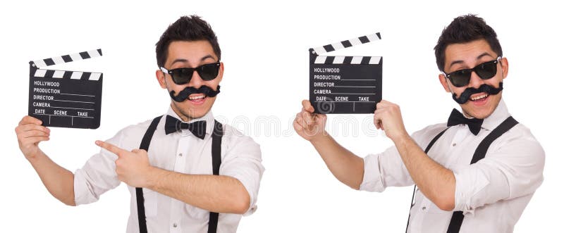 The Funny with Movie Clapper Isolated on White Stock Photo - Image of ...