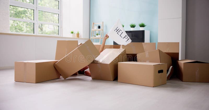 Funny Moving Accidents. Falling Cardboard Boxes Stock Photo - Image of ...