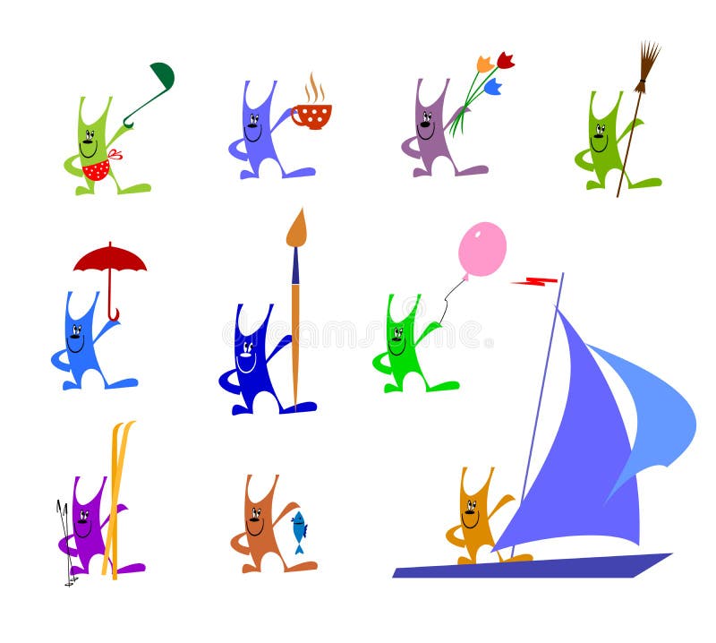 Funny Multicolored Rabbits with Different Objects Stock Illustration ...