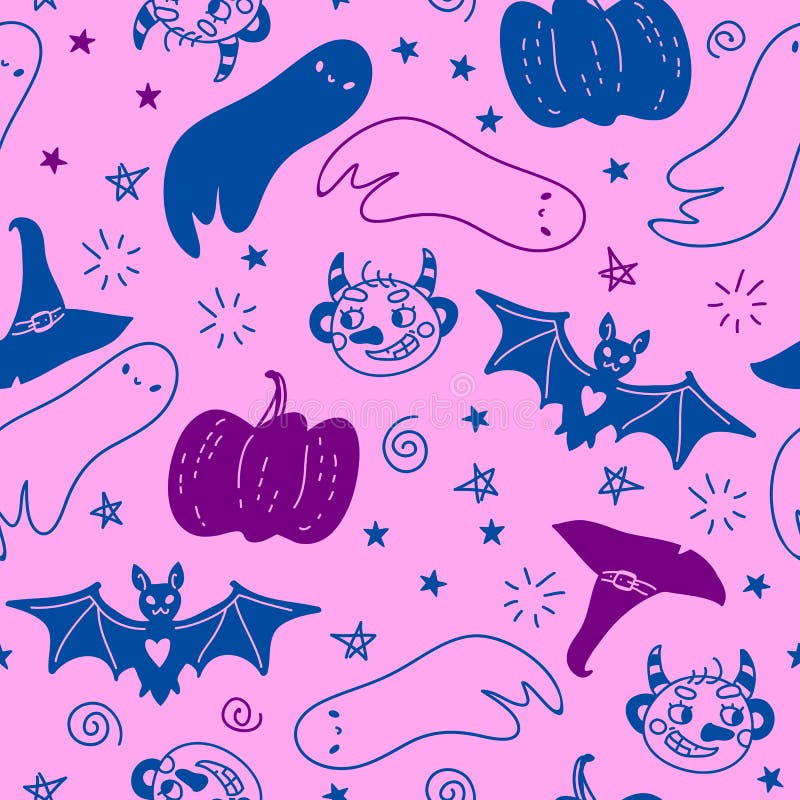 Funny Neon Doodle Vector Pattern for Halloween Stock Illustration ...