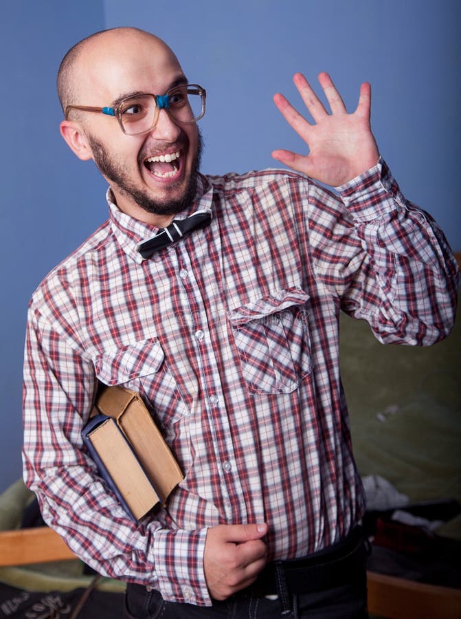 Funny nerd with books stock photo. Image of book, styled - 56388184