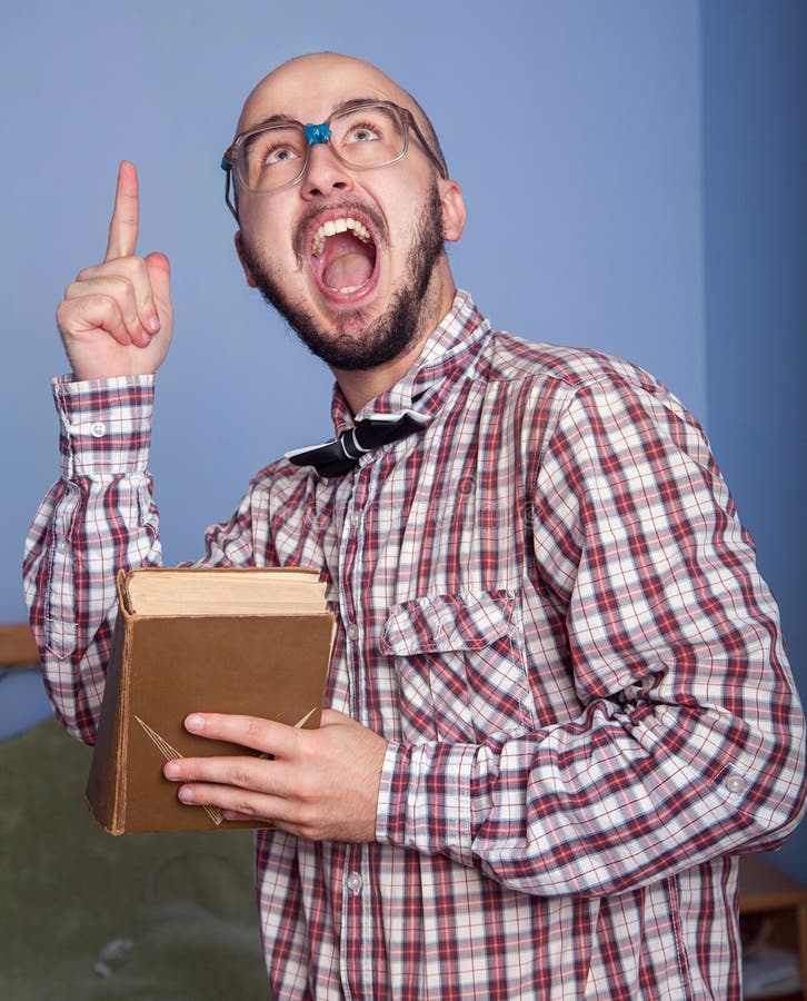 Surprised Nerd Reading a Book Stock Image - Image of intelligence ...