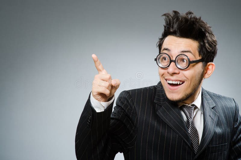 The Funny Nerd Businessman in Dark Studio Stock Image - Image of happy ...