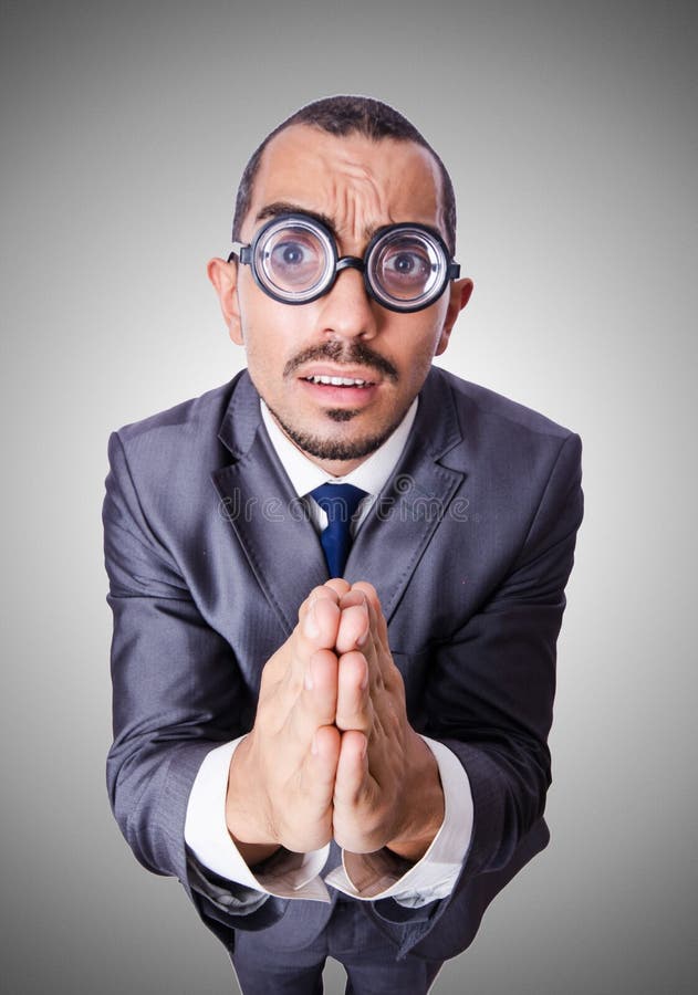 Funny Nerd Businessman Isolated on White Stock Photo - Image of ...