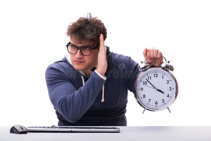 The Funny Nerd Call Center Operator with Giant Clock Stock Photo ...