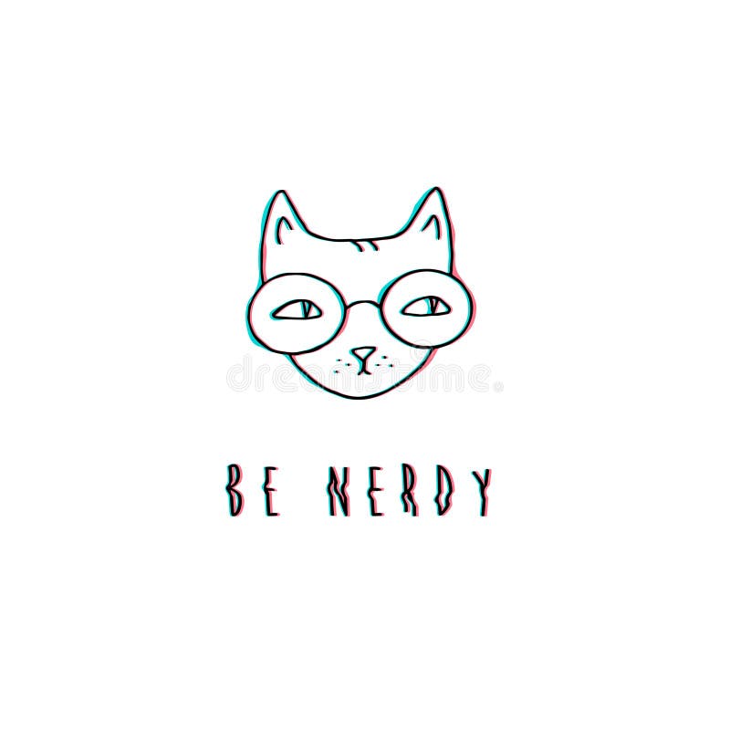 Funny Nerd Cat Sketch Print Deisgn Stock Vector - Illustration of ...