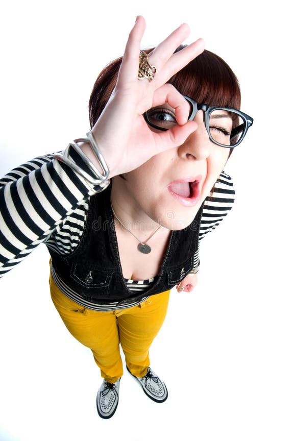 Funny nerd girl stock image. Image of okay, geek, woman - 12527811