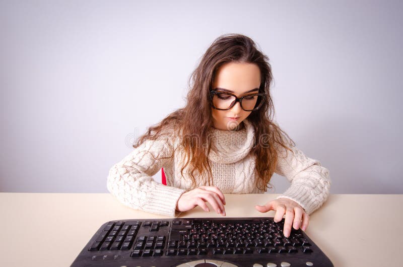The Funny Nerd Girl Working on Computer Stock Photo - Image of cyber ...