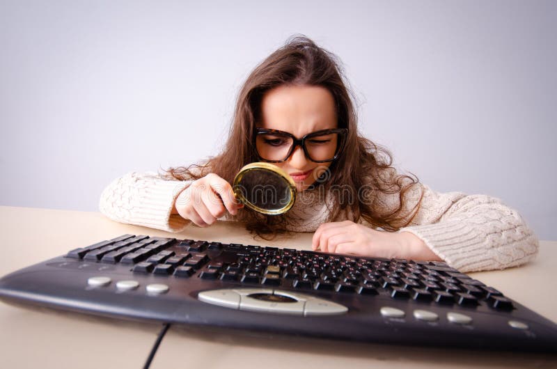 Funny Nerd Girl Working on Computer Stock Image - Image of glass, geek ...