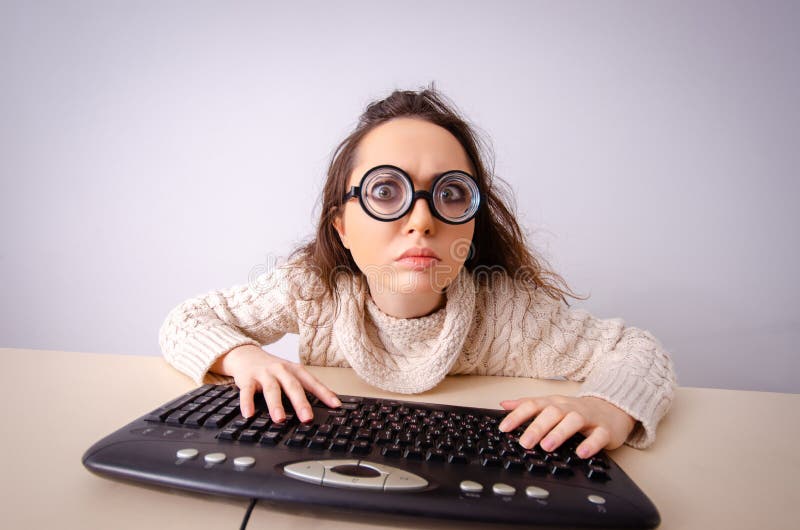 Funny Nerd Girl Working on Computer Stock Image - Image of hack, goofy ...