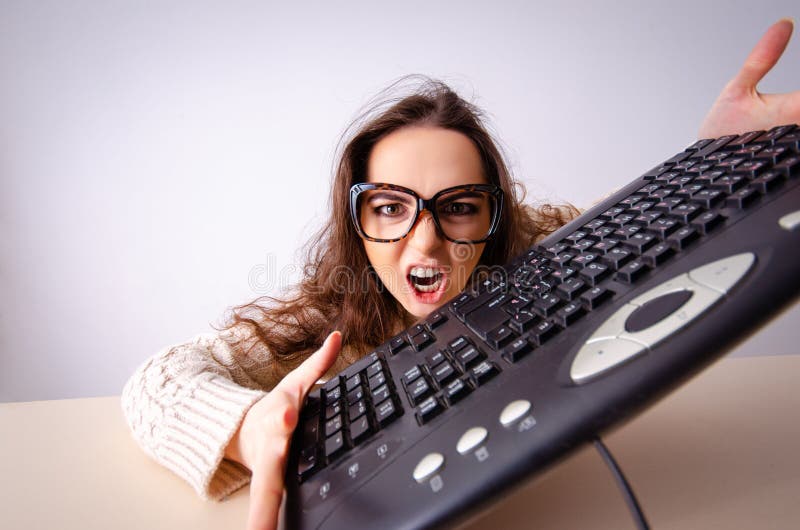 The Funny Nerd Girl Working on Computer Stock Image - Image of hacker ...