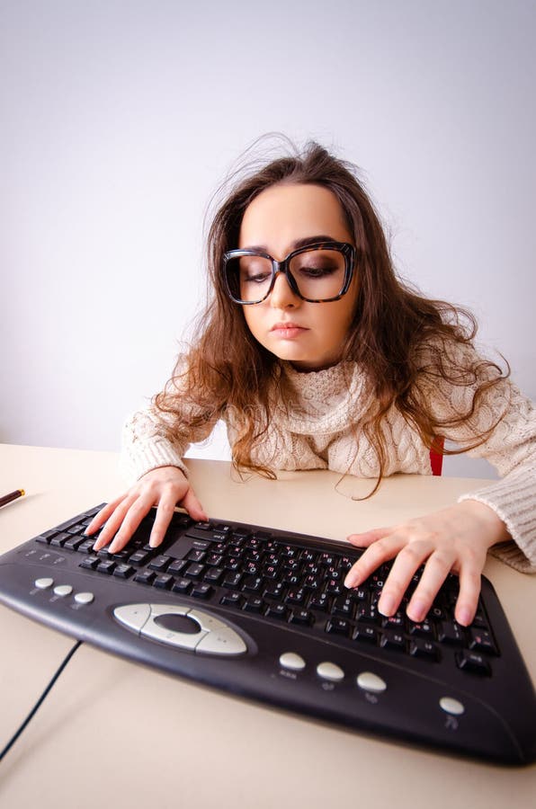 Funny Nerd Girl Working on Computer Stock Photo - Image of addicted ...