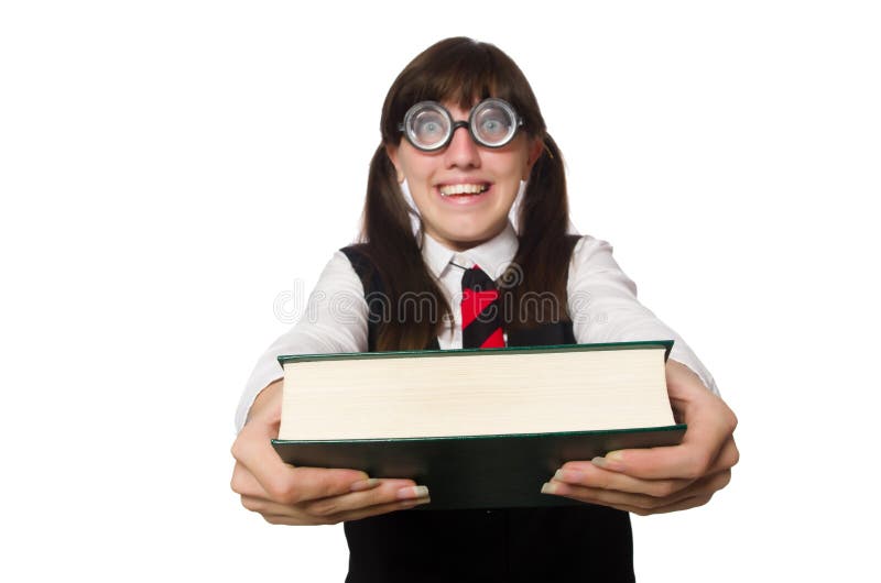 Funny Nerd Student Isolated on White Stock Photo - Image of girl ...