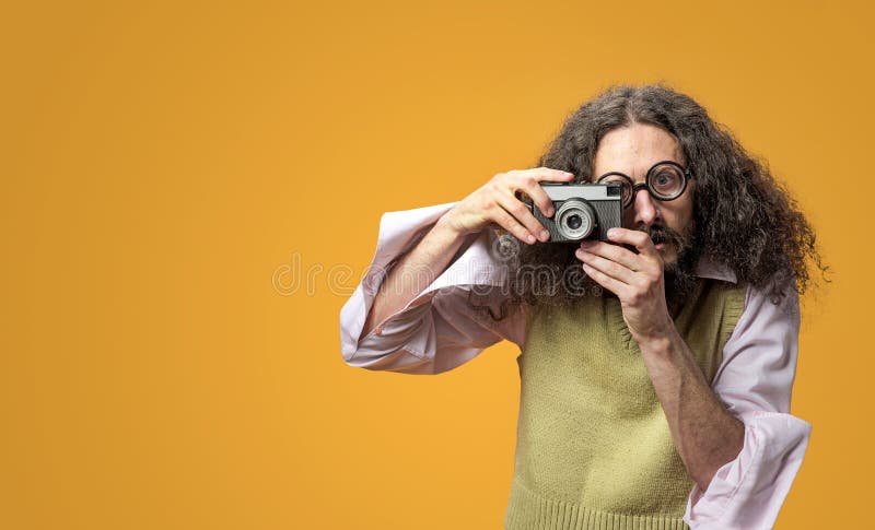 Funny Nerd Taking a Picture with a Digital Camera Stock Photo - Image ...