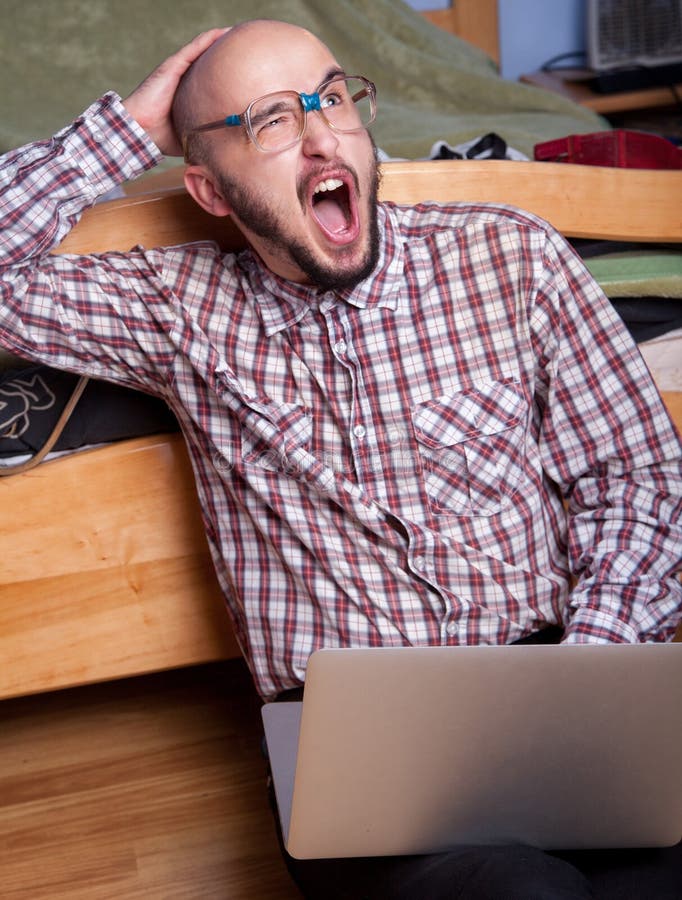 Funny Nerd Talks on the Laptop Stock Photo - Image of face, computer ...
