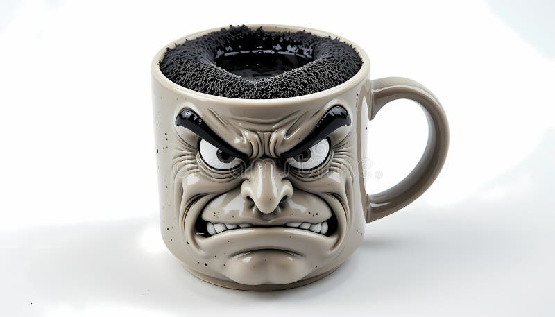 Funny Novelty Mug with Angry Face Design Stock Illustration ...