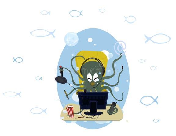 Funny Octopus at the Computer. Stock Vector - Illustration of cartoon ...