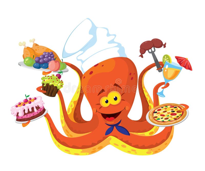 Funny octopus cook stock illustration. Illustration of pastry - 47507773