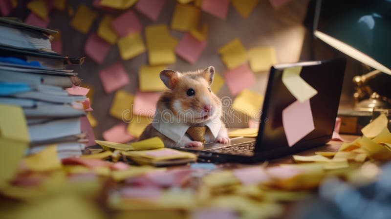 AI Generated. Funny Office Scene with a Hamster Acting As an Overworked ...