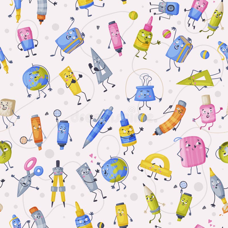 Funny Office Supplies Humanized Character with Ruler and Eraser Having ...