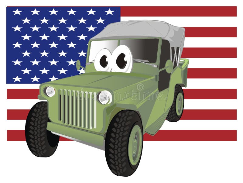 Funny army car and flag stock illustration. Illustration of cabin ...