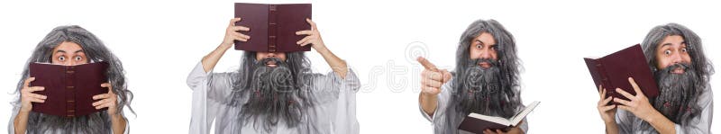The Funny Old Wizard with Book Stock Photo - Image of poses, humor ...