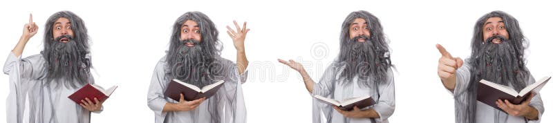 The Funny Old Wizard with Book Stock Image - Image of exclamation ...