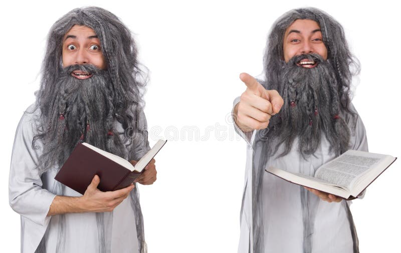 The Funny Old Wizard with Book Stock Image - Image of mystery, fantasy ...