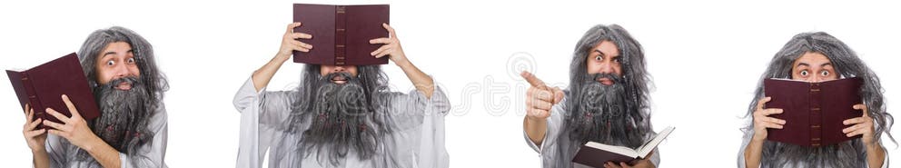The Funny Old Wizard with Book Stock Photo - Image of merlin ...