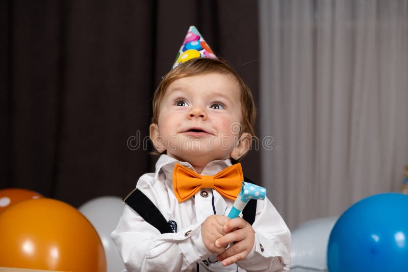 Funny One-year-old Red-haired Boy on His Birthday. Stock Image - Image ...
