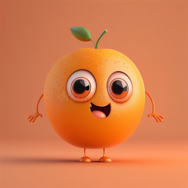 Funny Orange Character Isolated on Empty Background. Cute Fruit Smiling ...