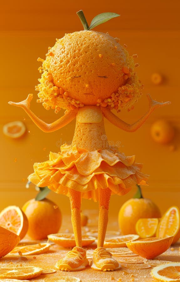 Funny Orange is Dancing on Wooden Table Stock Image - Image of ...