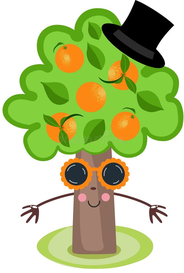 Funny Orange Tree Comic with Black Hat and Sunglasses Stock Vector ...