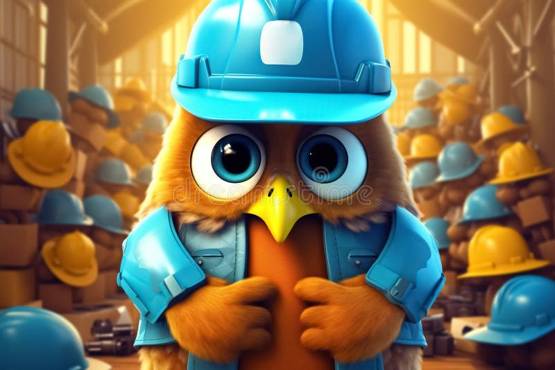 Funny Owl in Helmet, Happy Labor Day. Stock Illustration - Illustration ...