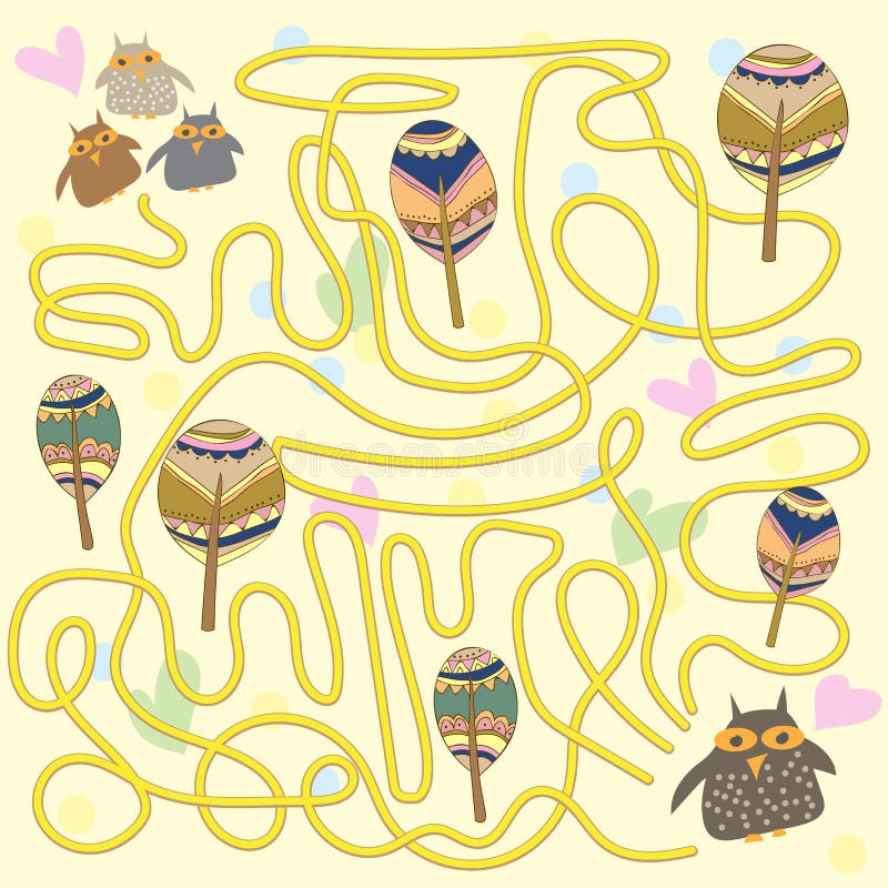 Funny Owls Labyrinth Game for Children Stock Vector - Illustration of ...