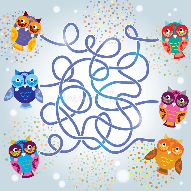 Funny Owls Labyrinth Game for Preschool Children. Vector Stock Vector ...