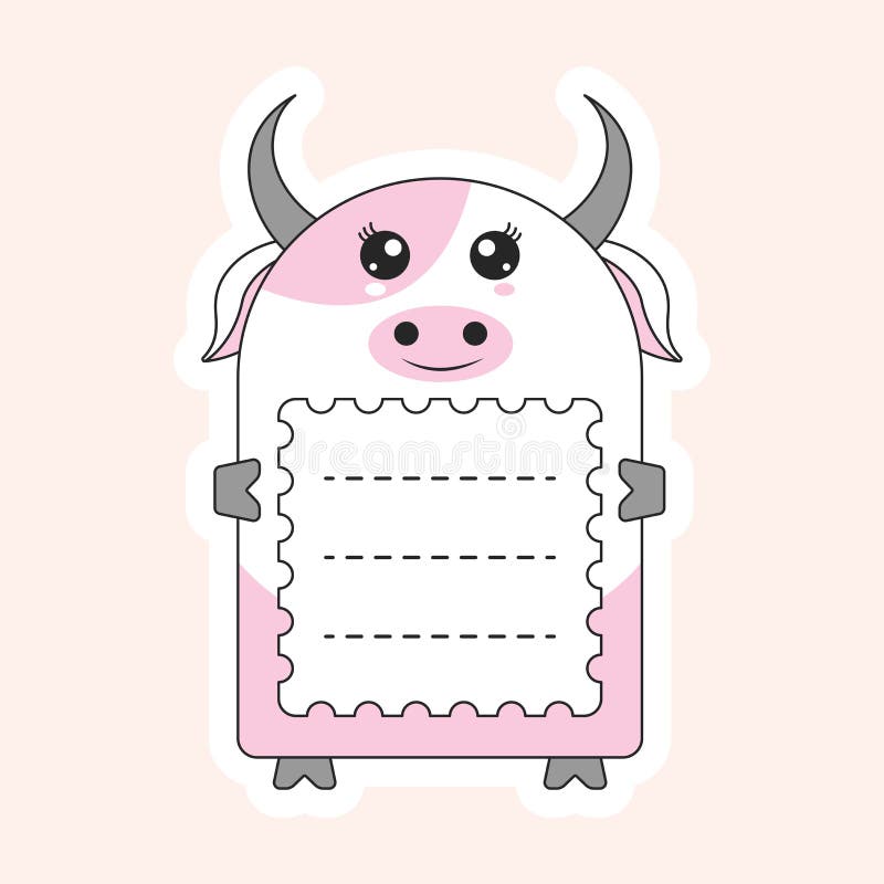Funny Ox or Cow Cartoon Frame or Notebook Label on Peach Stock ...