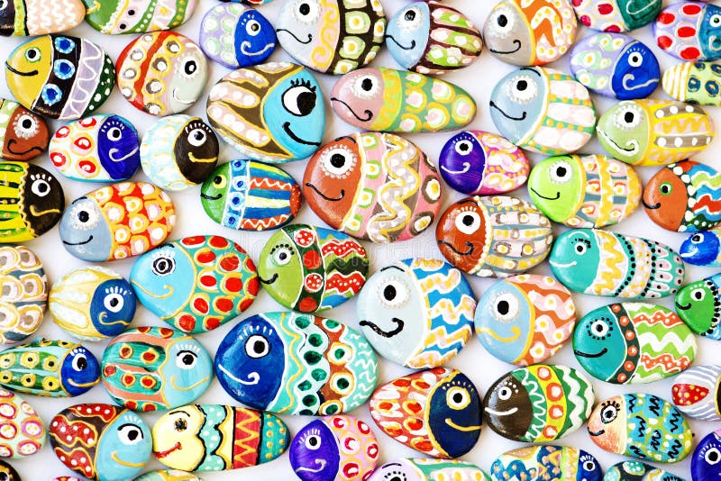 Funny Painted Acrylic Pebbles Stock Photo - Image of decoration, comic ...