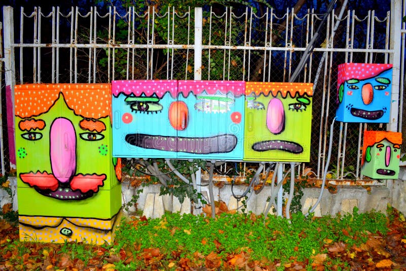 Funny painted boxes stock photo. Image of face, outdoor - 61597120