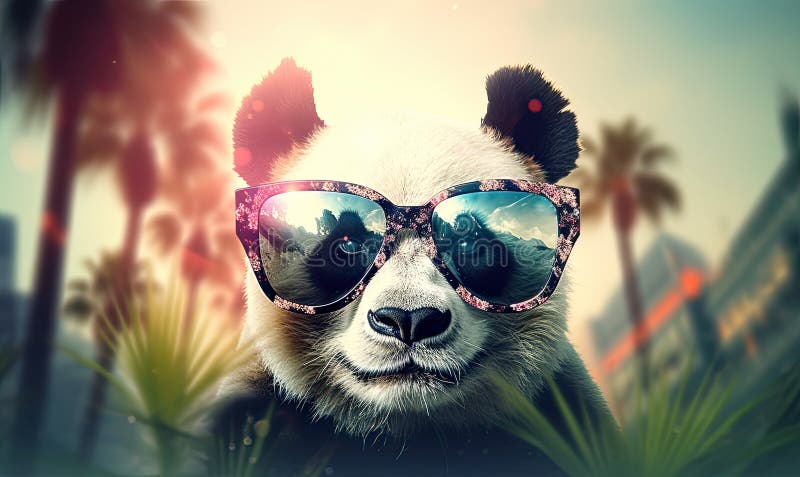 Funny Panda Bear with Sunglasses in the Nature. Spring is Coming ...
