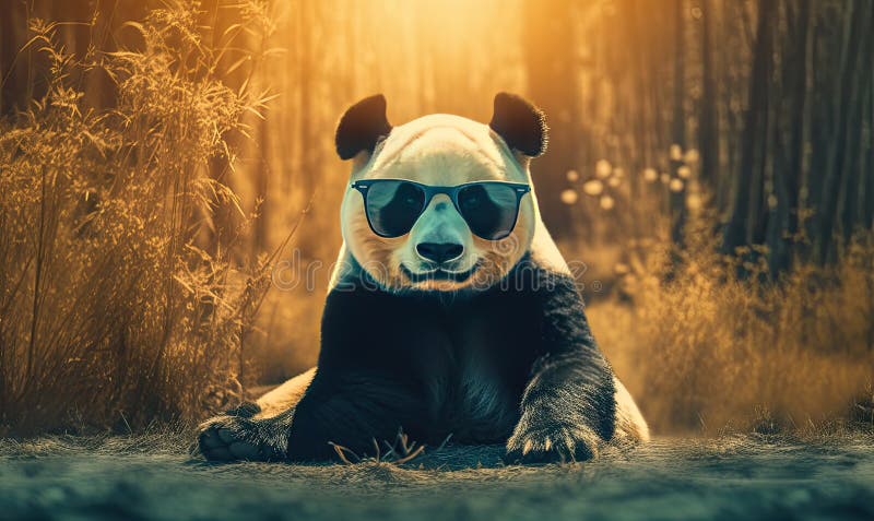 Funny Panda Bear with Sunglasses in the Nature. Spring is Coming ...
