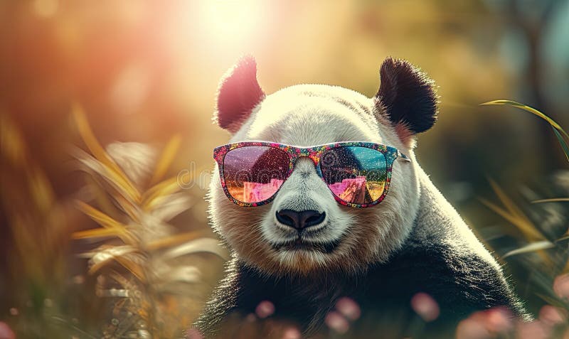 Funny Panda Bear with Sunglasses in the Nature. Spring is Coming ...
