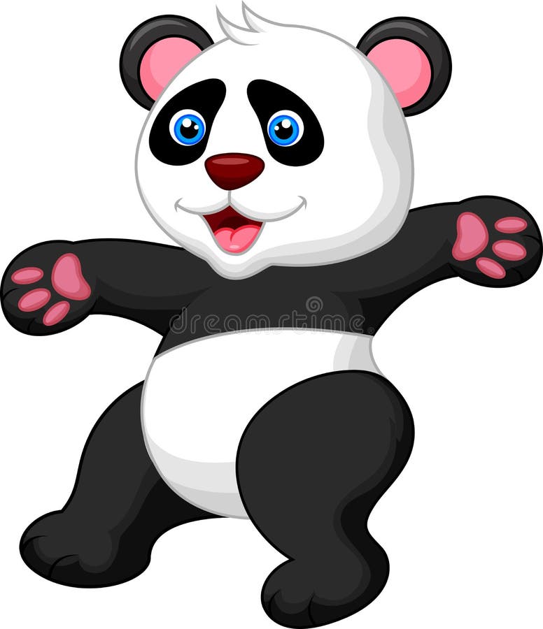 Funny Panda Cartoon Waving Hand Stock Vector - Illustration of stand ...