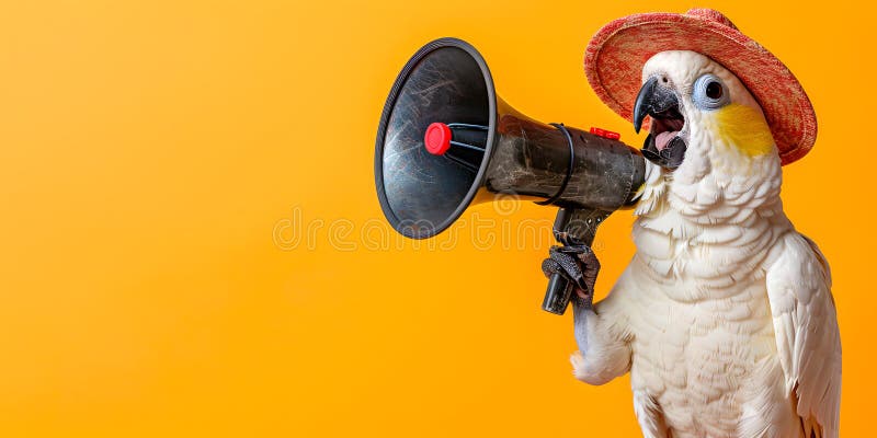 A Funny Parrot Holding a Megaphone and Announcing Stock Image - Image ...