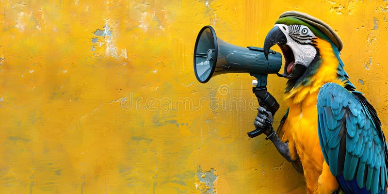 A Funny Parrot Holding a Megaphone and Announcing Stock Image - Image ...
