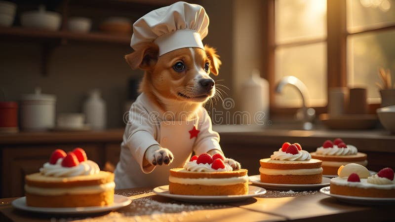 Funny Pastry Chef Dog in a Chef S Hat with Cake and Pastries in the ...