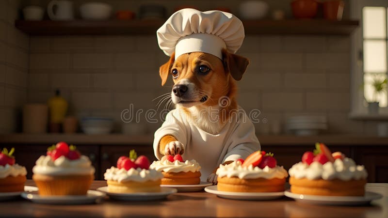 Funny Pastry Chef Dog in a Chef S Hat with Cake and Pastries in the ...
